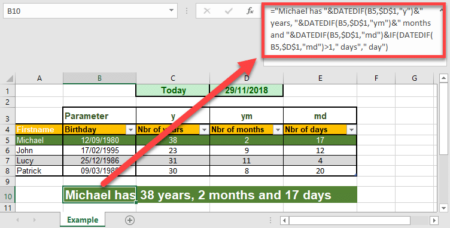 The DATEDIF function in Excel